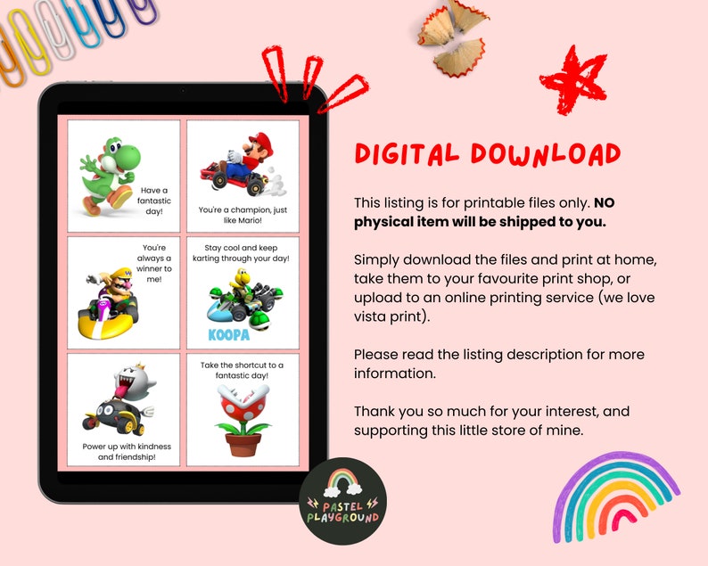 Super Mario Kart Printable Lunchbox Notes for Kids Fun Encouraging ...