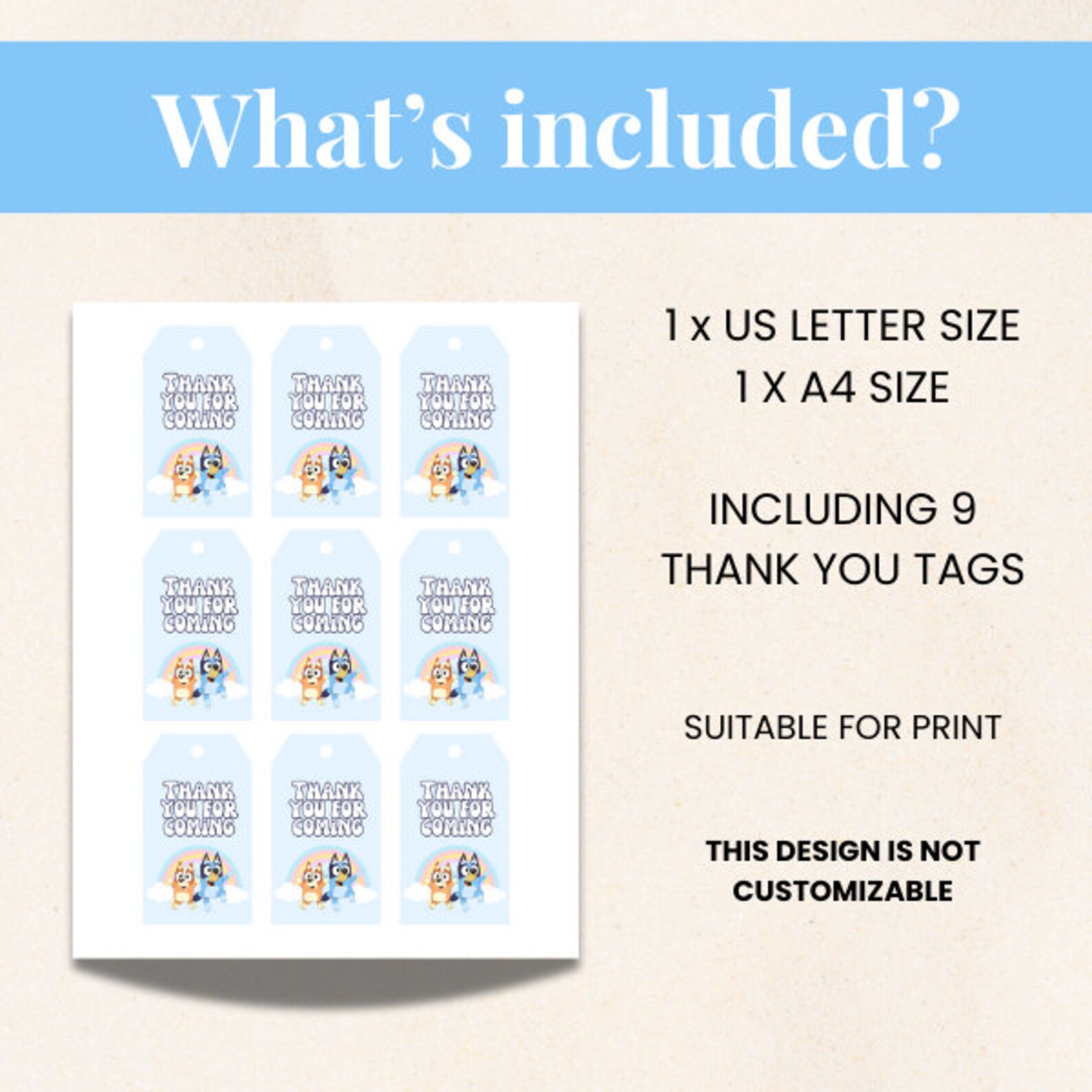 Bluey Themed Thank You Tags for Birthday Party, Bingo Party Favor Tags ...