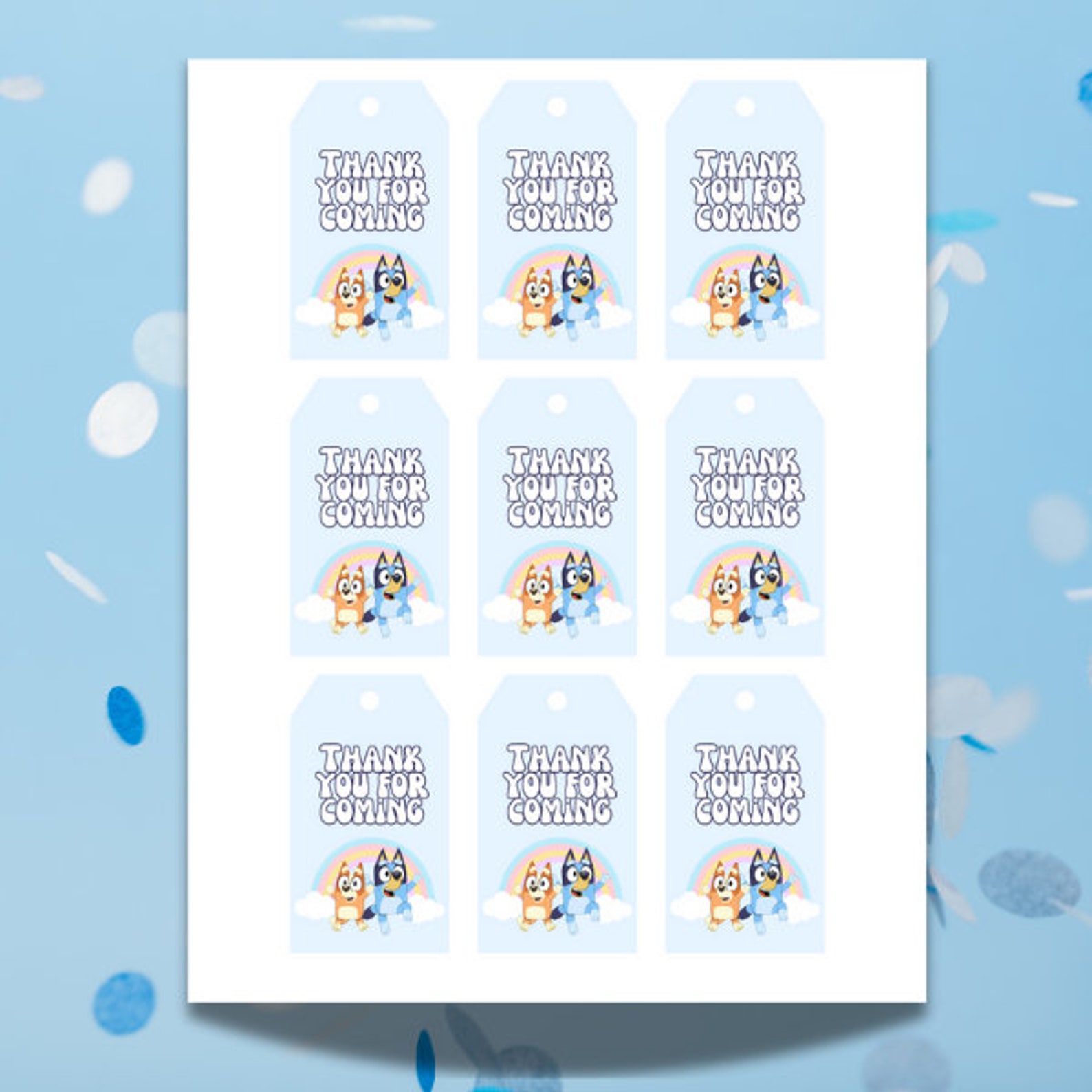 Bluey Themed Thank You Tags for Birthday Party, Bingo Party Favor Tags ...