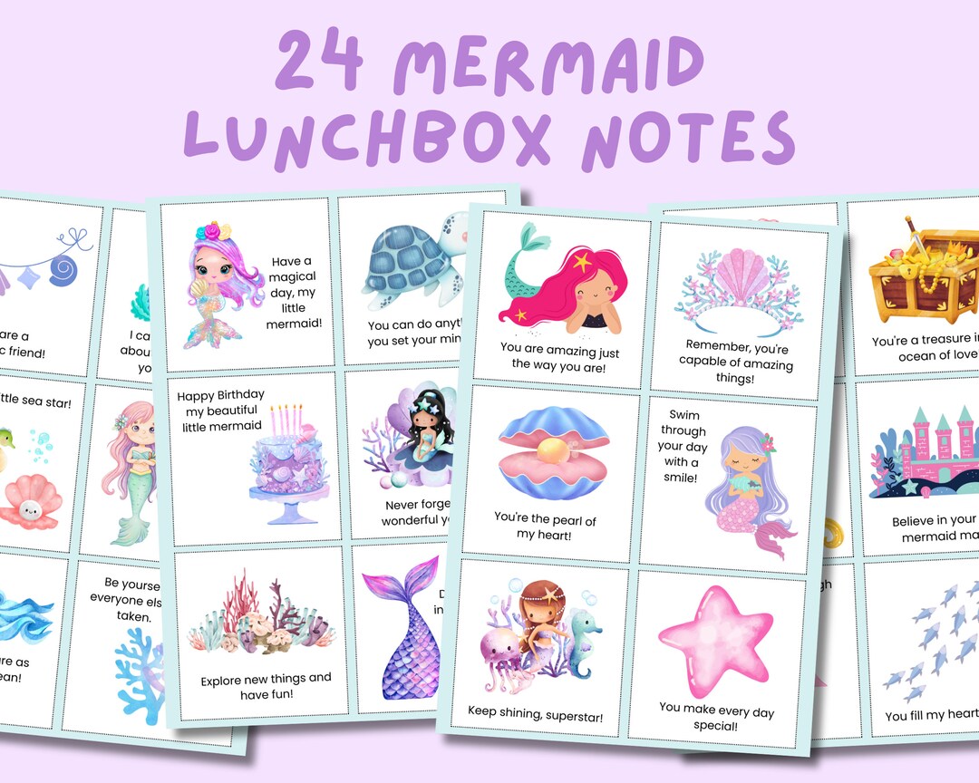 Mermaid Lunchbox Notes Printable, Lunch Notes for Kids, Cute Lunchbox ...