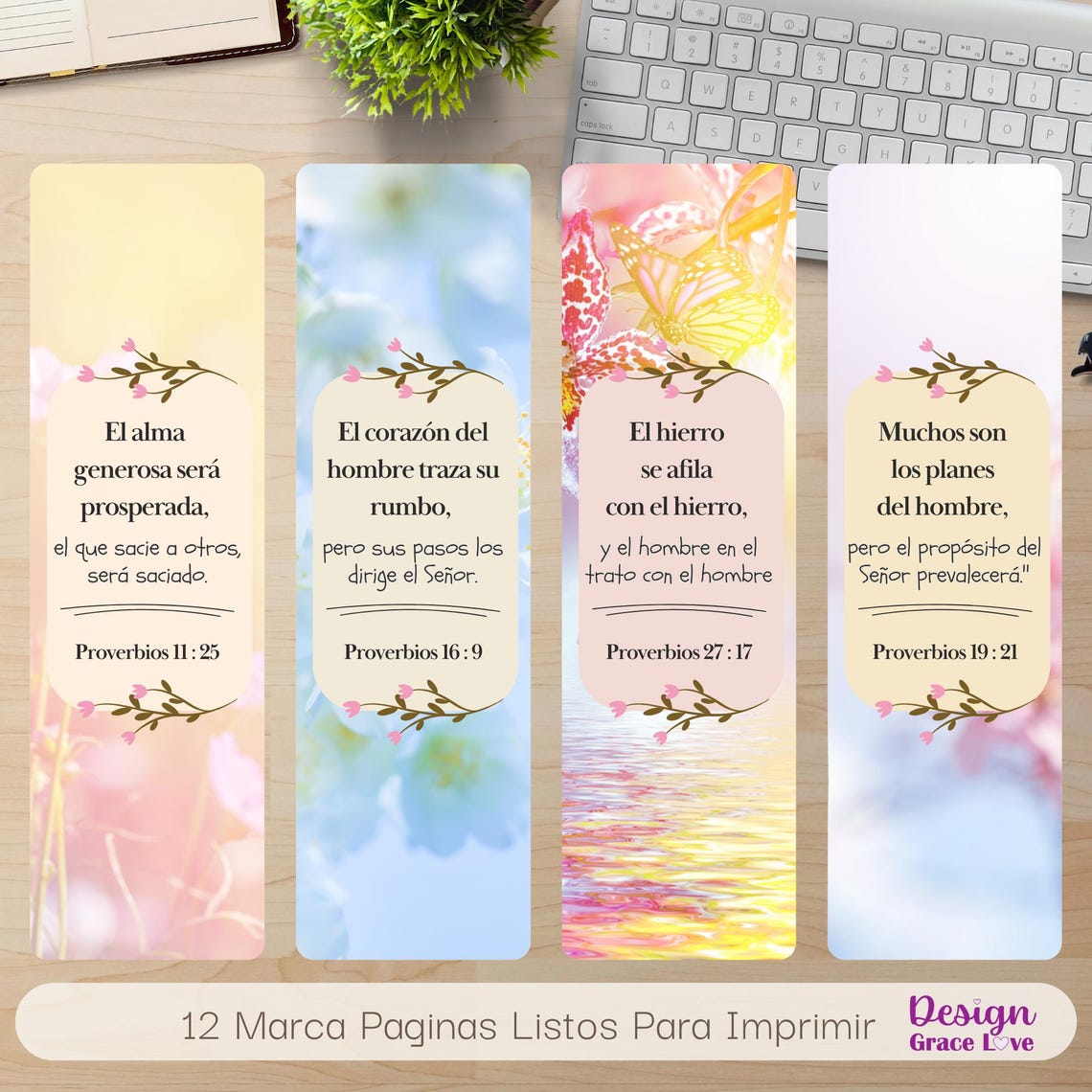 12 Beautiful Printable Bookmarks With Bible Proverbs, Christian Digital ...