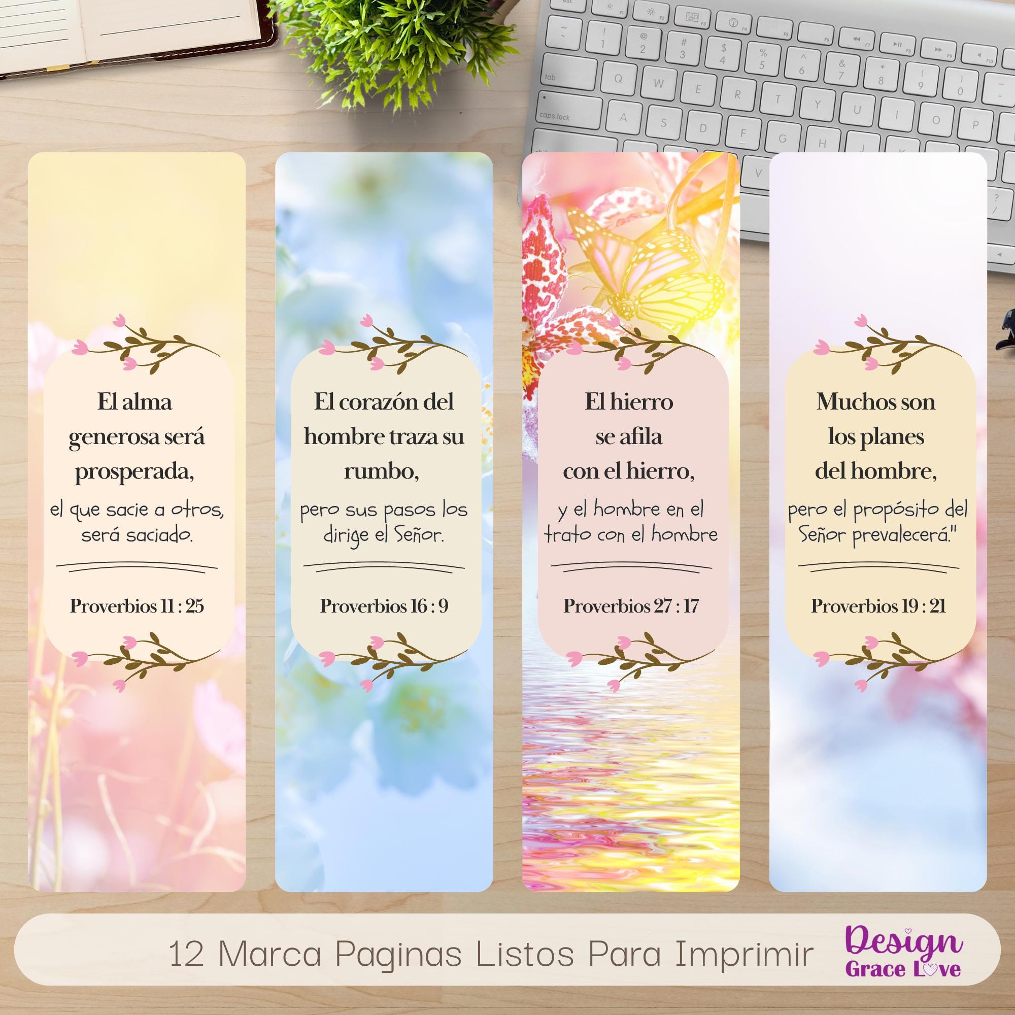 12 Beautiful Printable Bookmarks With Bible Proverbs, Christian Digital ...