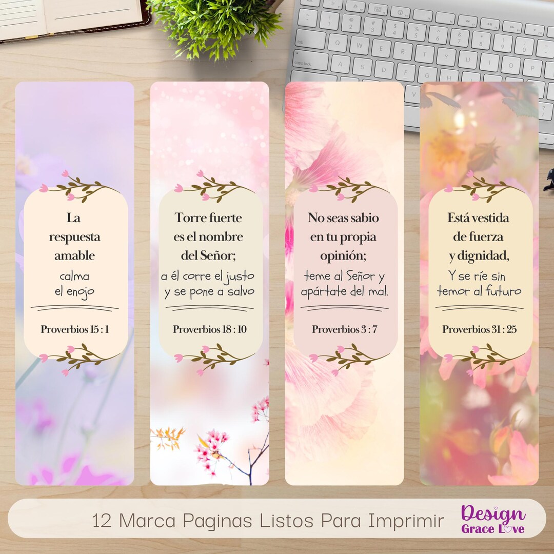 12 Beautiful Printable Bookmarks With Bible Proverbs, Christian Digital ...