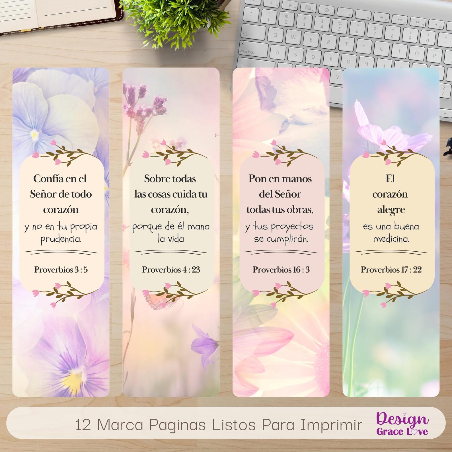 12 Beautiful Printable Bookmarks With Bible Proverbs, Christian Digital ...