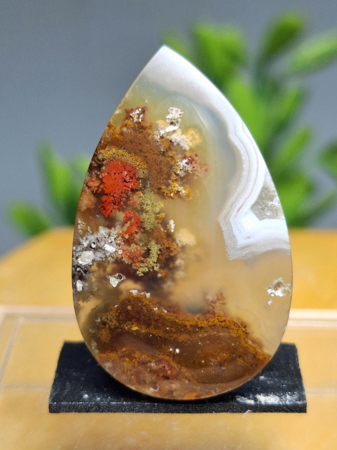 Multycolour Moss Flower Agate Scenic || Size: 32x20x4 Mm || Terrarium ...