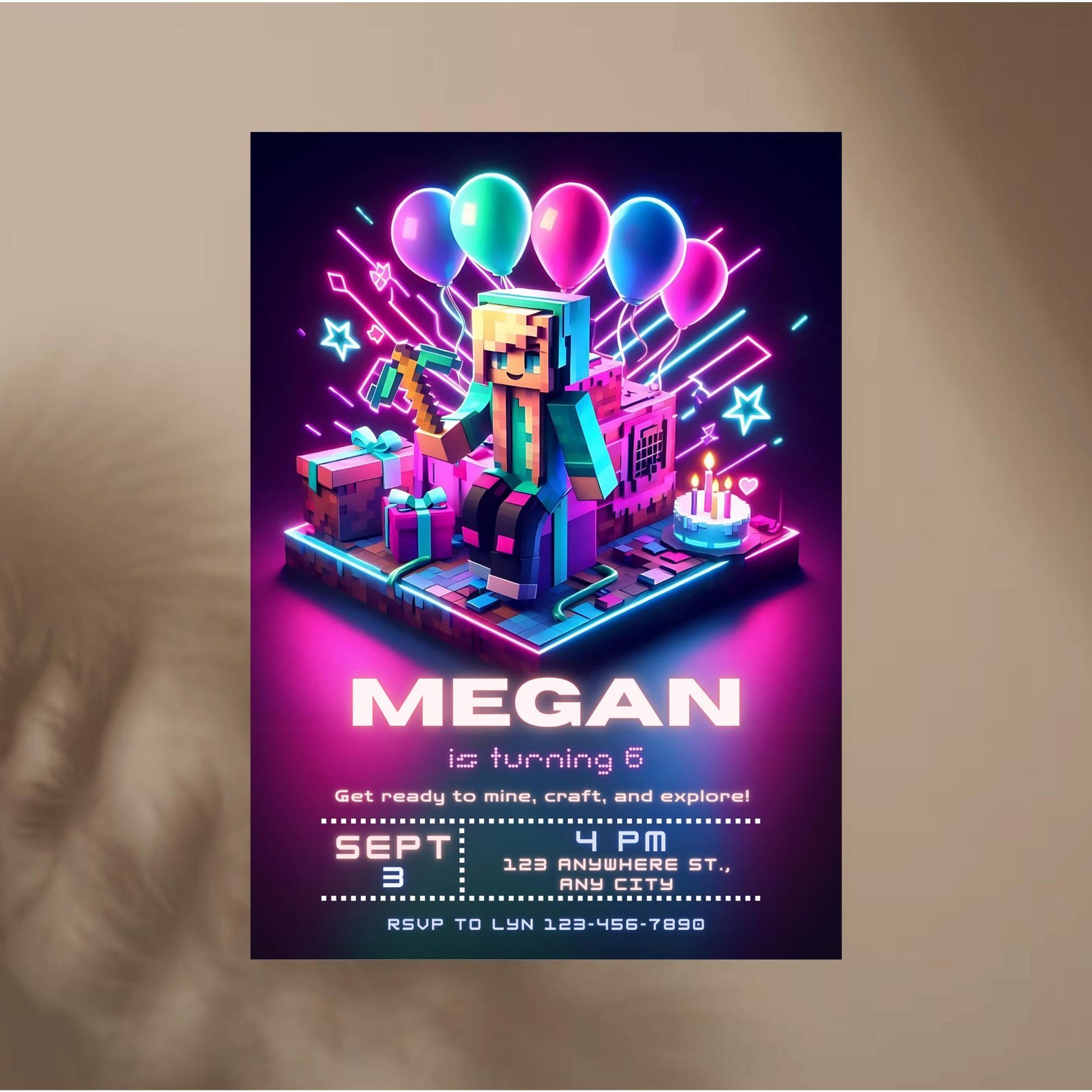 Neon Roblox Birthday Invitation, Colorful Game Roblox DIY, E-vite ...