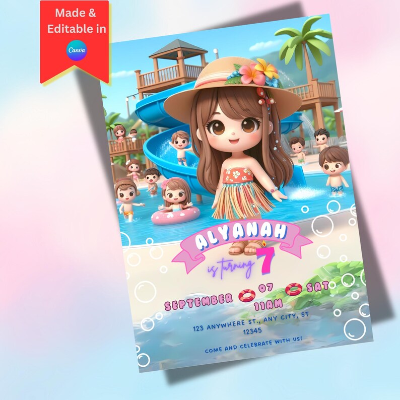 Floats Editable, Swimming Pool Party Digital Invitation Template ...