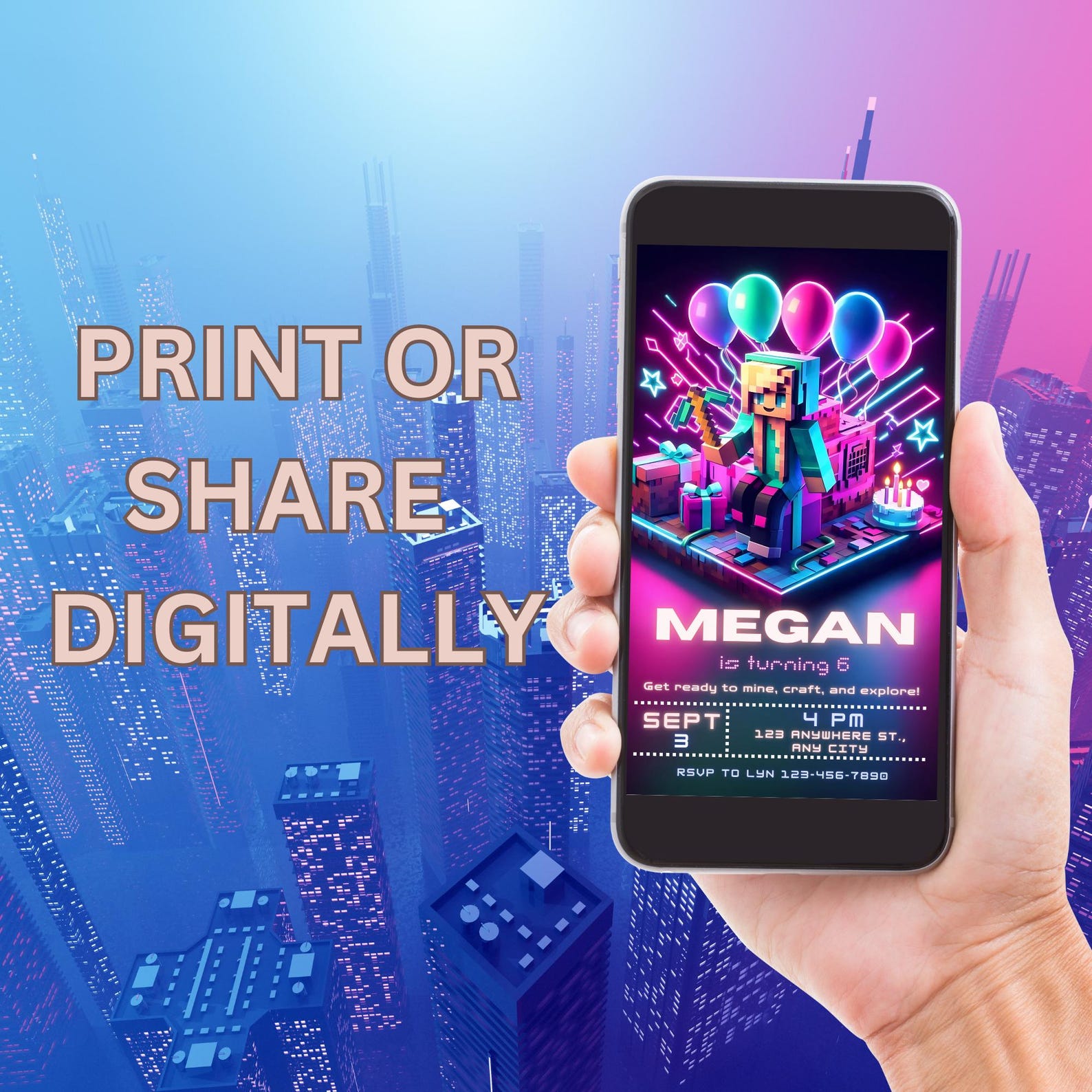 Neon Roblox Birthday Invitation, Colorful Game Roblox DIY, E-vite ...