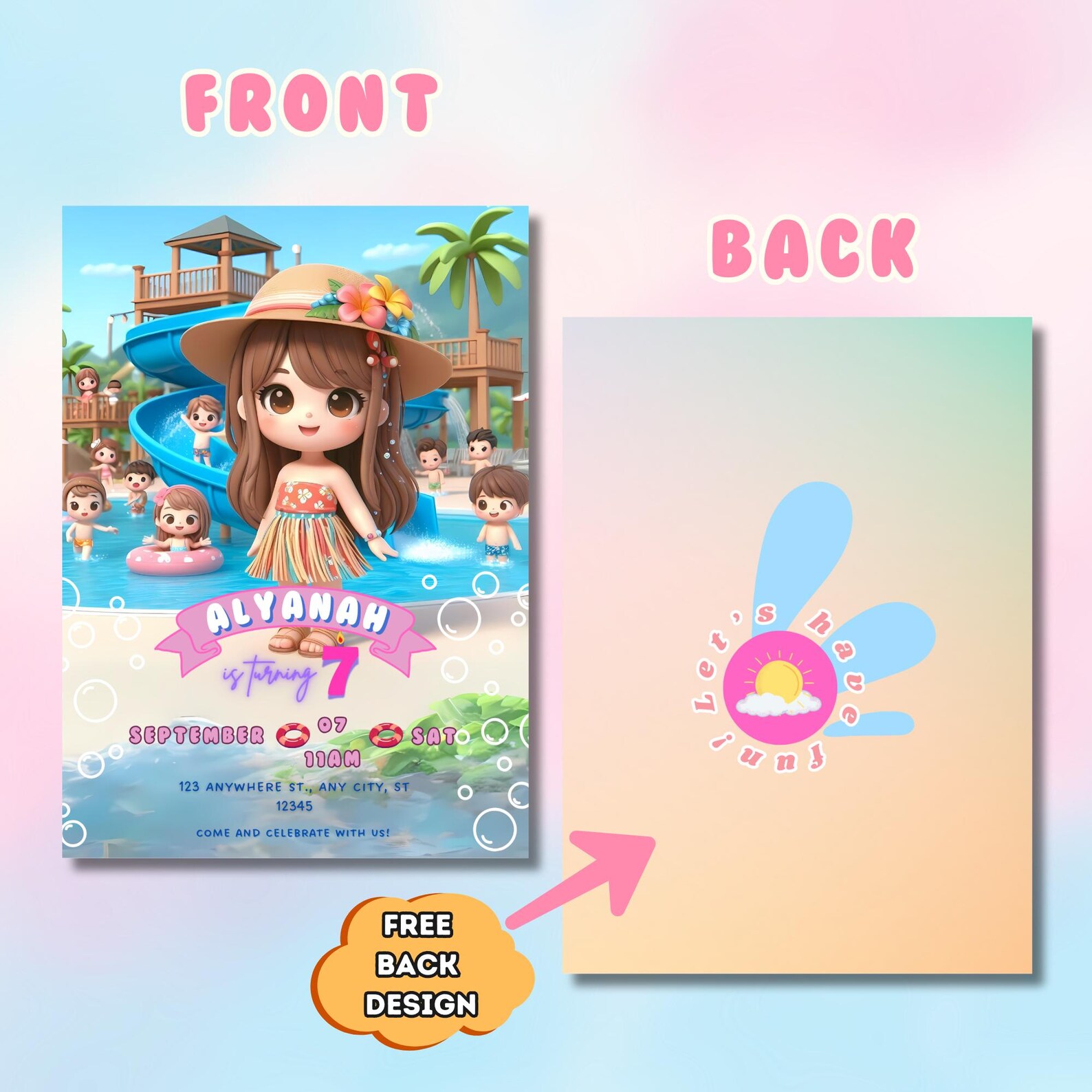 Floats Editable, Swimming Pool Party Digital Invitation Template ...