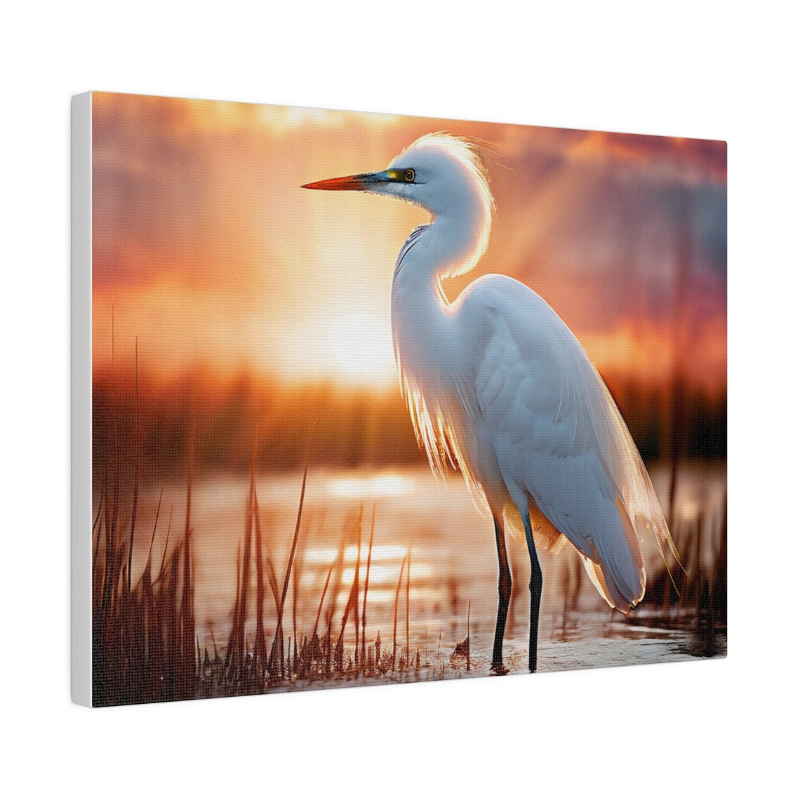 Snowy Egret Canvas Wall Art, Bird Painting, Wildlife Decor, Nature ...