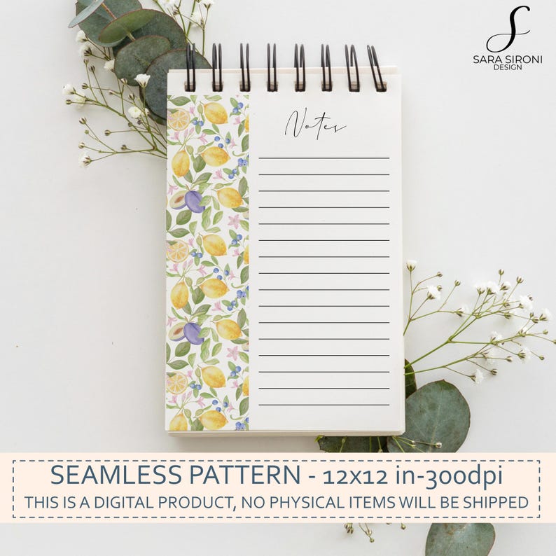 Lemon Seamless Pattern, Watercolor Citrus Fruit Floral PNG Digital ...