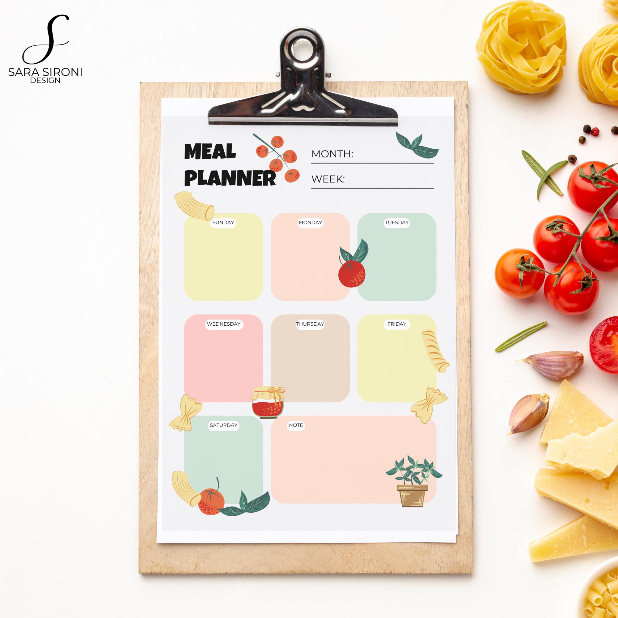 Weekly Meal Planner and Grocery List, Italian Pasta Theme, Printable A4 ...