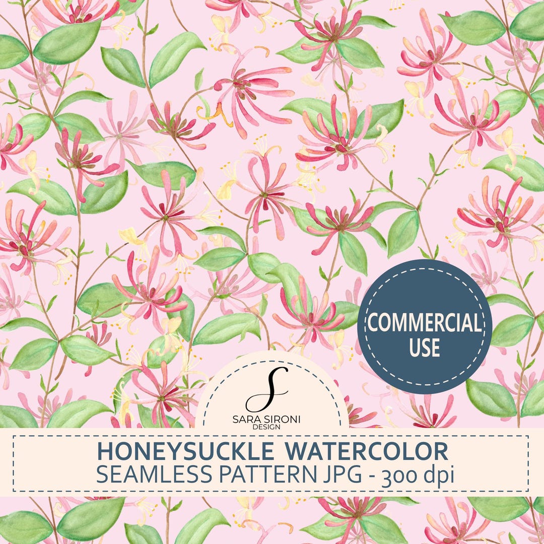 Honeysuckle Seamless Pattern, Watercolor Cottagecore Floral Digital ...