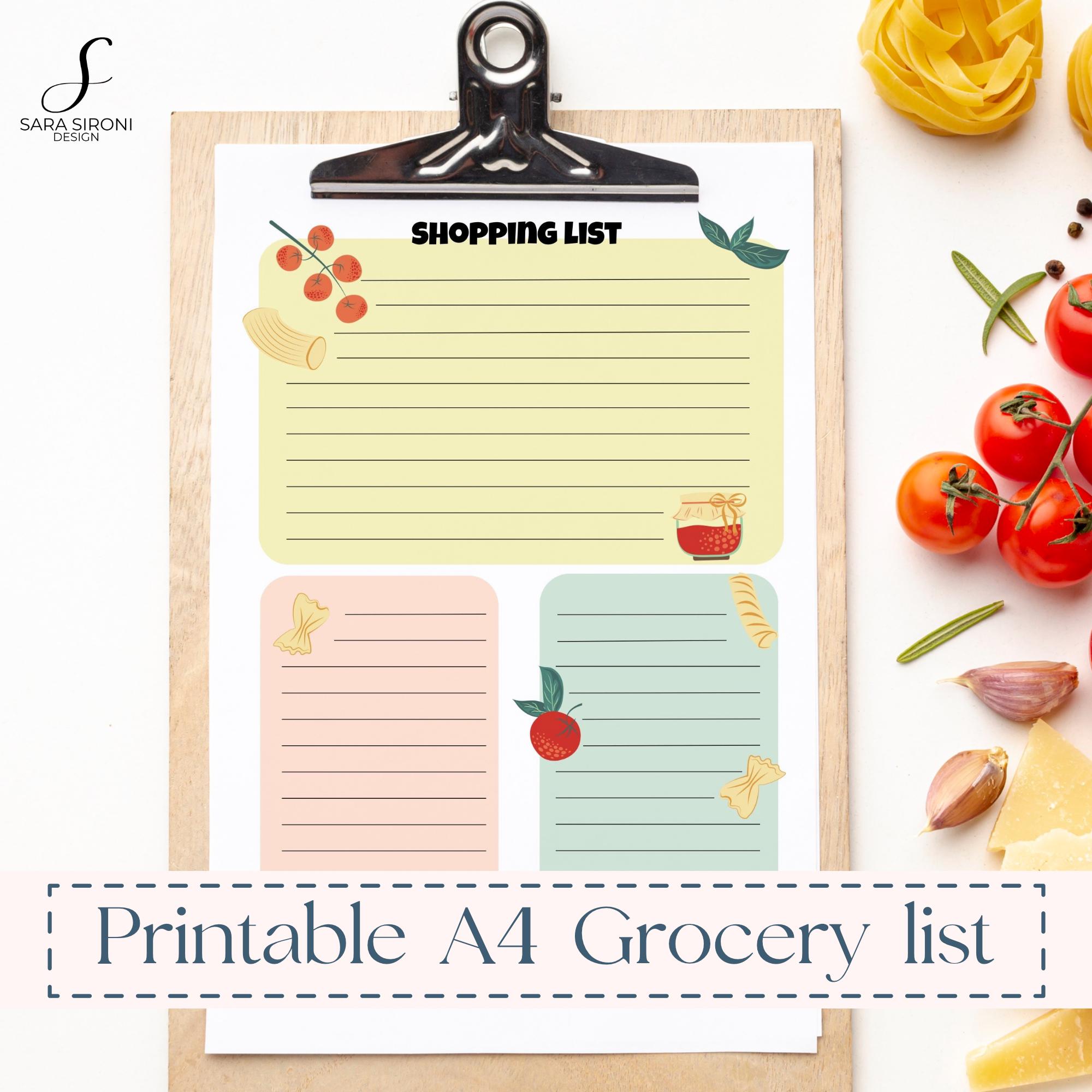 Weekly Meal Planner and Grocery List, Italian Pasta Theme, Printable A4 ...