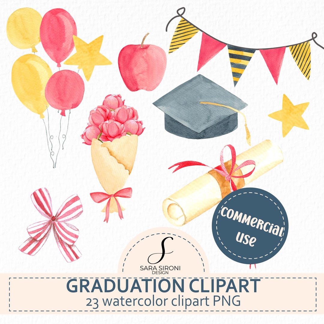 Graduation Clipart Watercolor Set, Png Transparent Background, Party ...