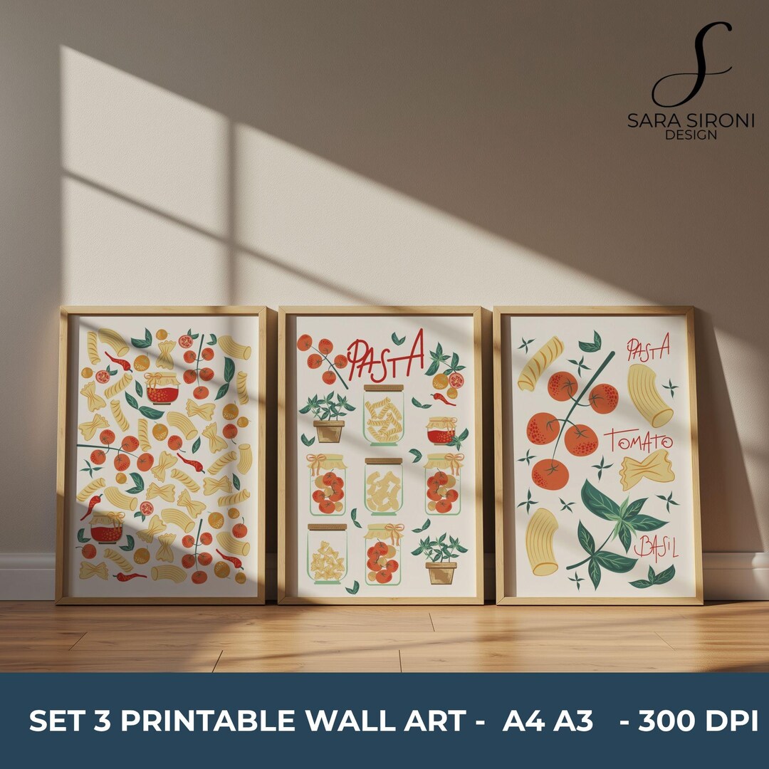 Pasta Kitchen Wall Art, 3 Poster, Pasta Kitchen Print Set, Italian ...