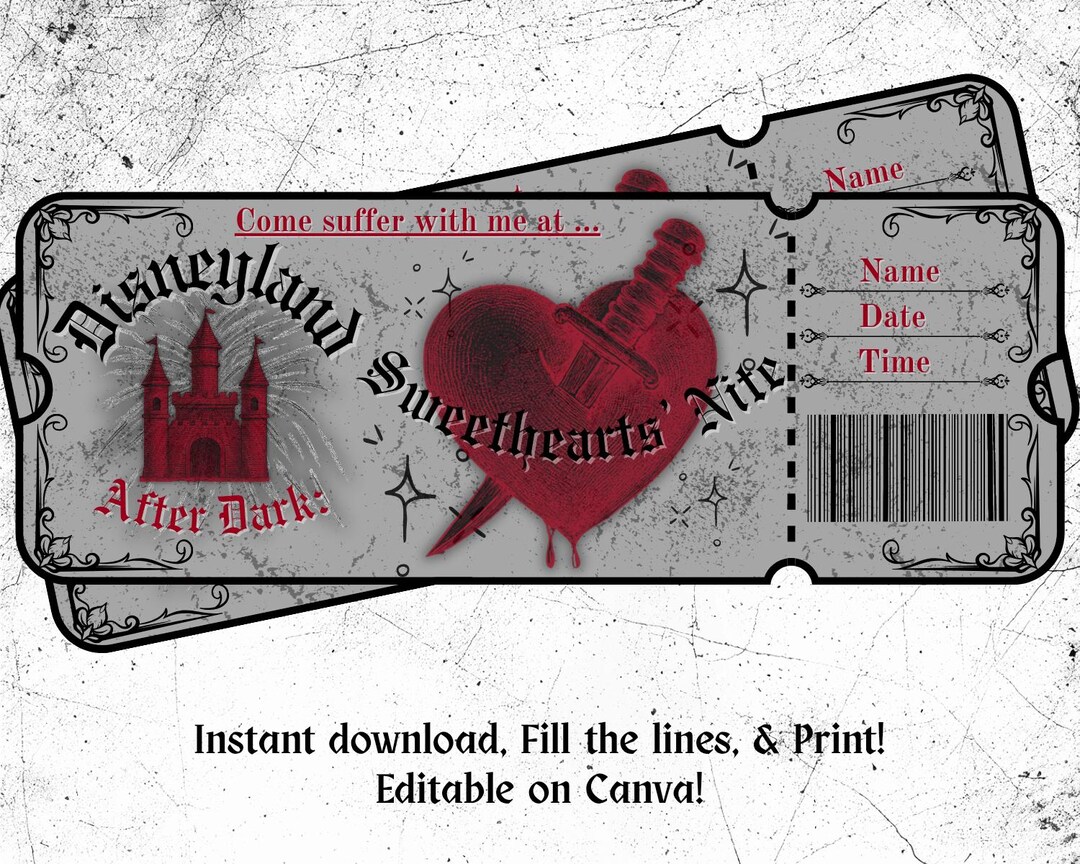 Gothic Sweethearts Nite Ticket Template | Magic Mouse | Editable Canva ...