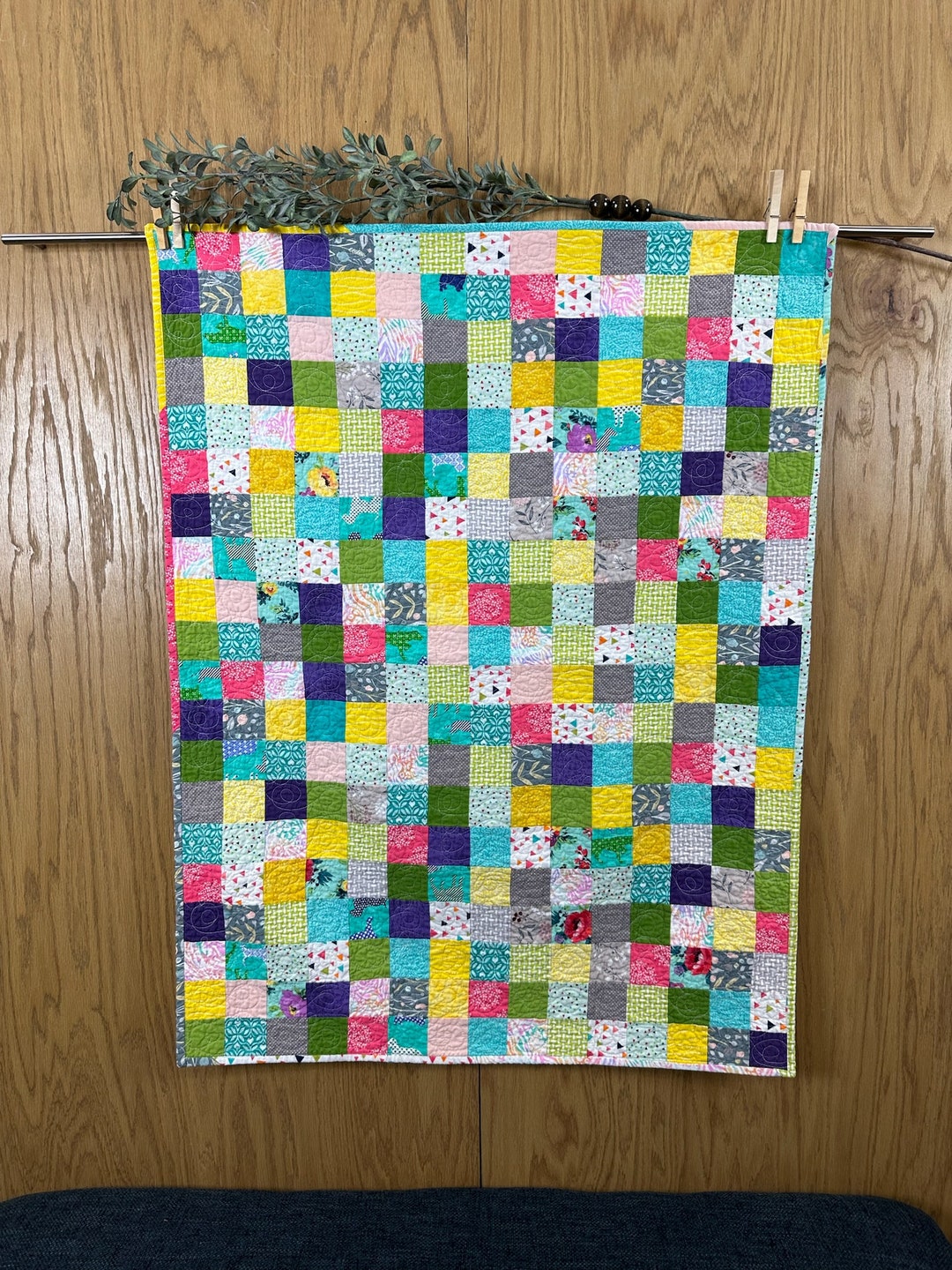 Multi-colored Block Pattern Baby Quilt - Handmade Baby Blanket - Baby ...