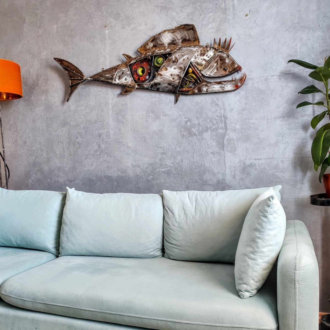 Golden Fish Tibor, Scrap Metal Artwork, Metal Decoration, Metal Wall ...