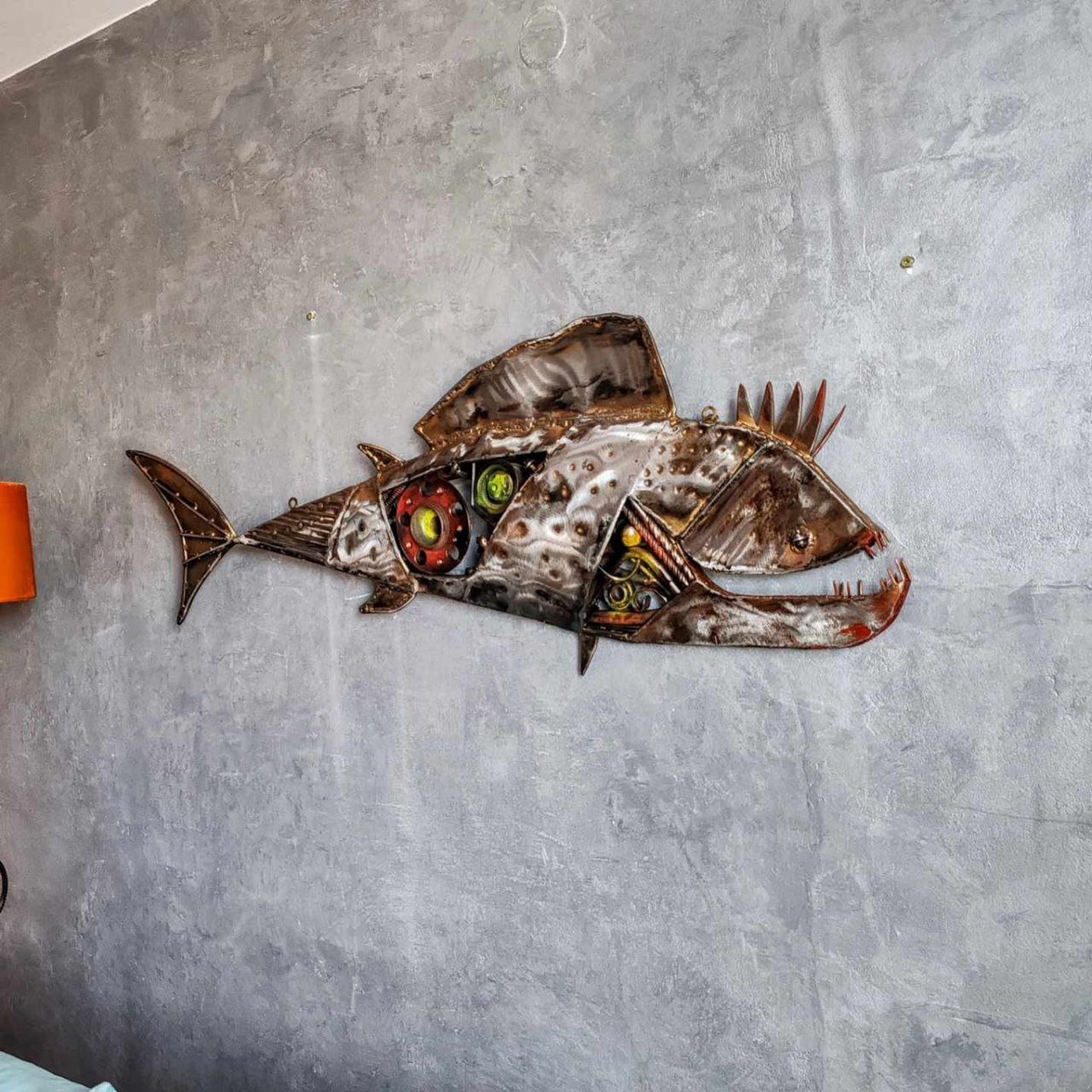Golden Fish Tibor, Scrap Metal Artwork, Metal Decoration, Metal Wall ...
