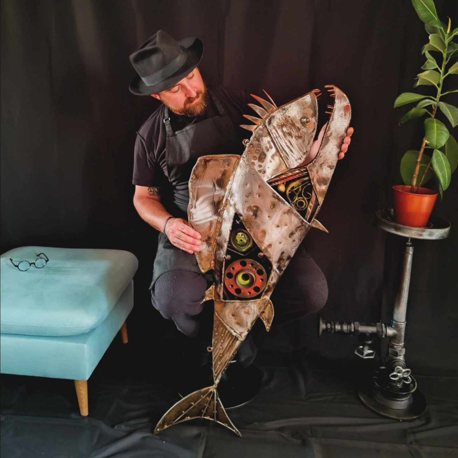 Golden Fish Tibor, Scrap Metal Artwork, Metal Decoration, Metal Wall ...