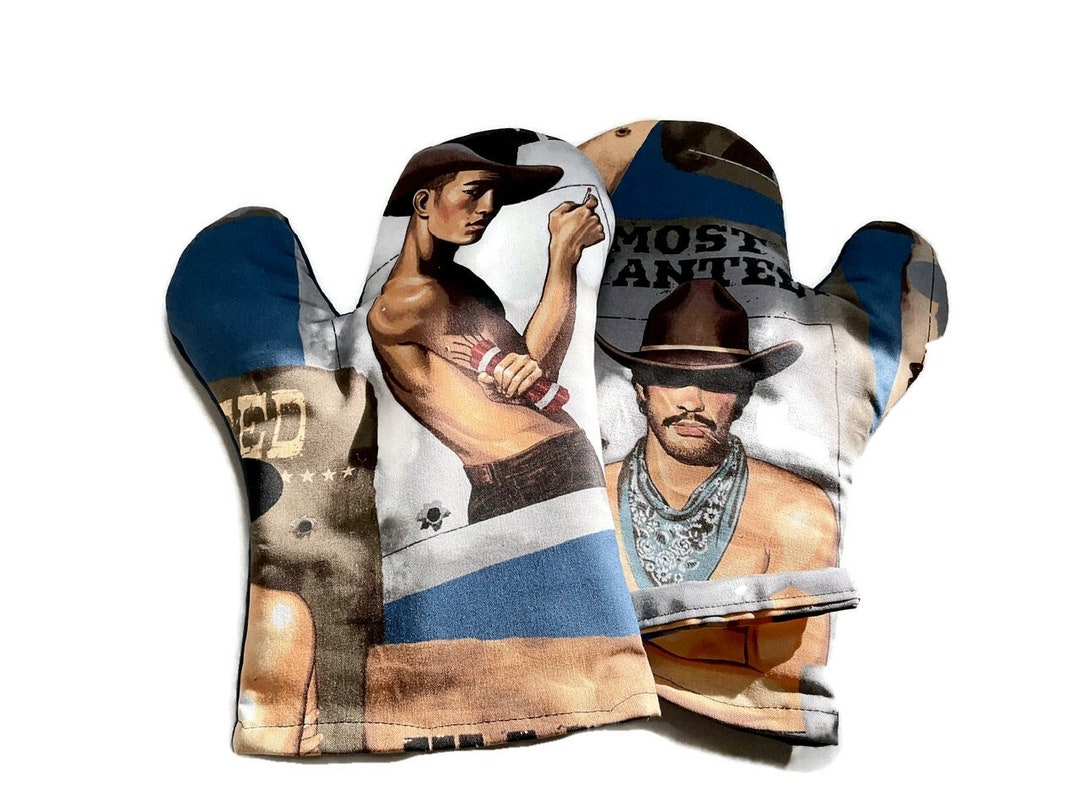 Oven Mitts, Set of 2, Hot Cowboys on Wanted Posters, Alexander Henry - Etsy