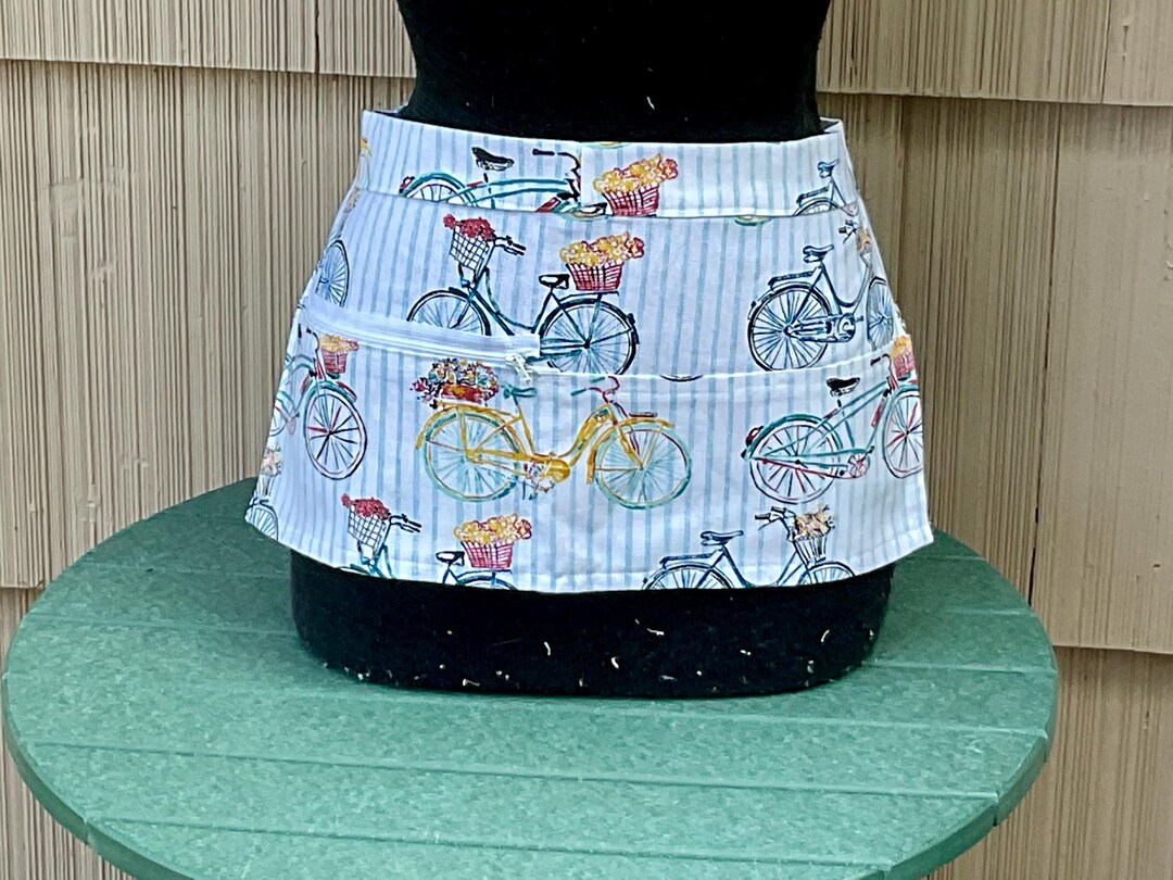 Vendor Server Apron, Zipper, White , Bicycles, Stripes - Etsy