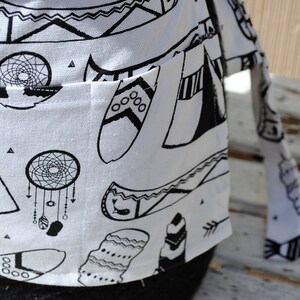 Vendor Server Apron, Zipper, White & Black Feathers and Teepes - Etsy