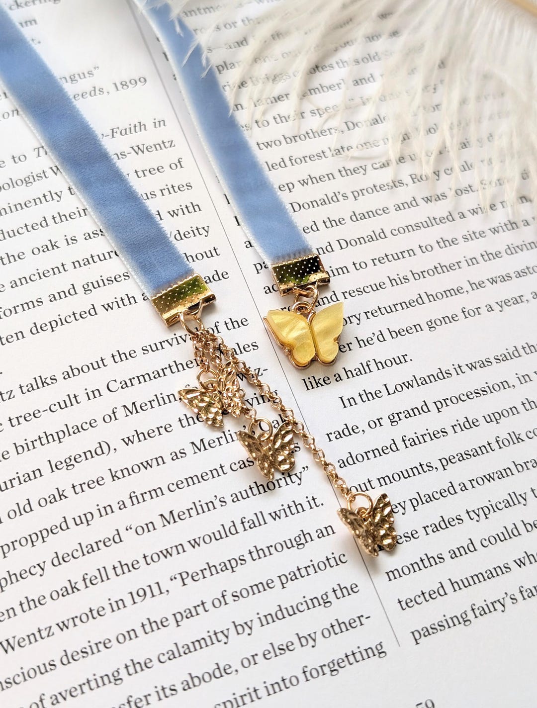 Butterfly Bookmark, Ribbon Bookmark, Blue Velvet Ribbon Bookmark, Charm ...