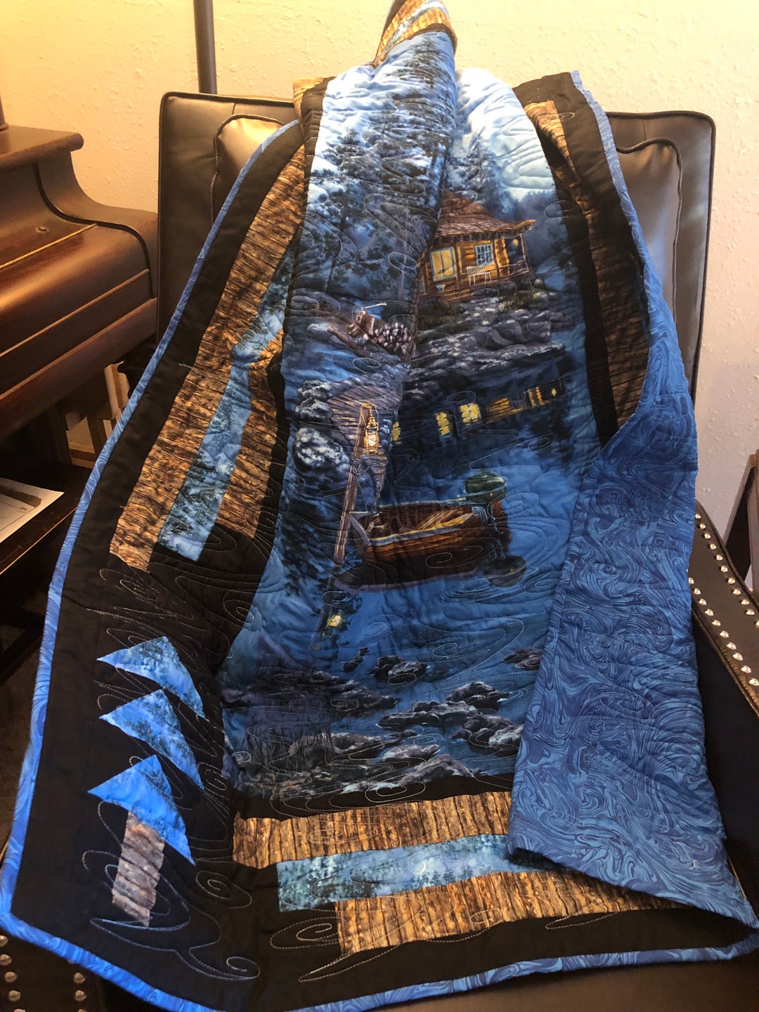 At the Lake Cabin Throw Quilt - Etsy