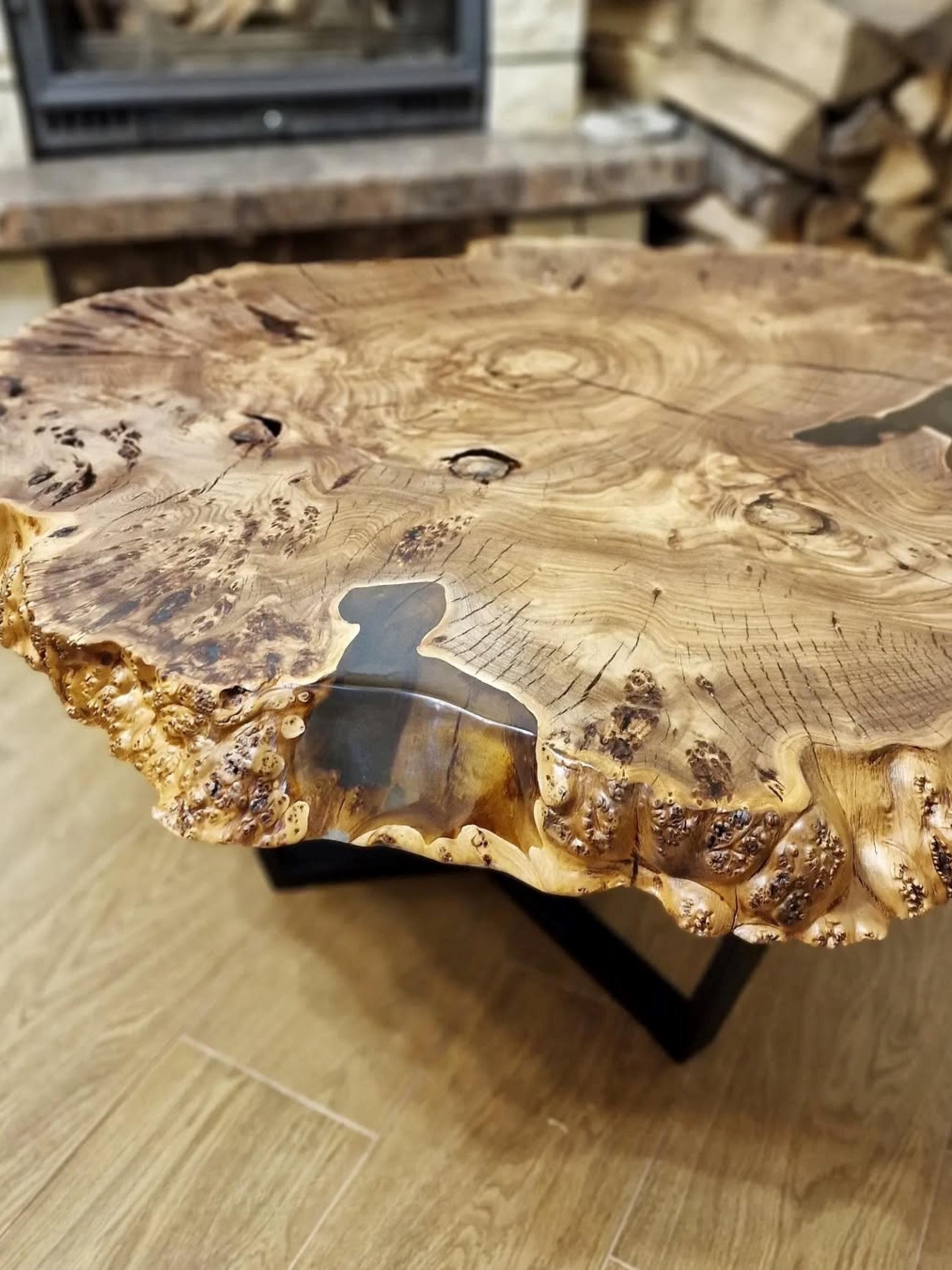 Natural Coffee Table Made From Live Edge Wood Slab With Epoxy Resin ...