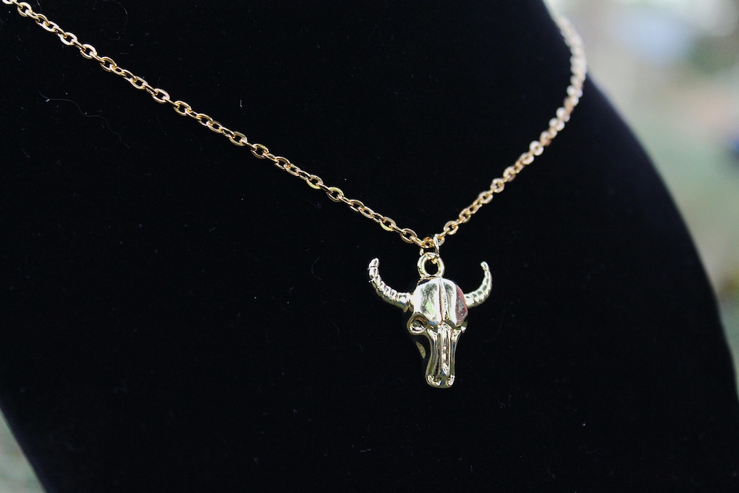 Gold Bull Charm Necklace - Etsy