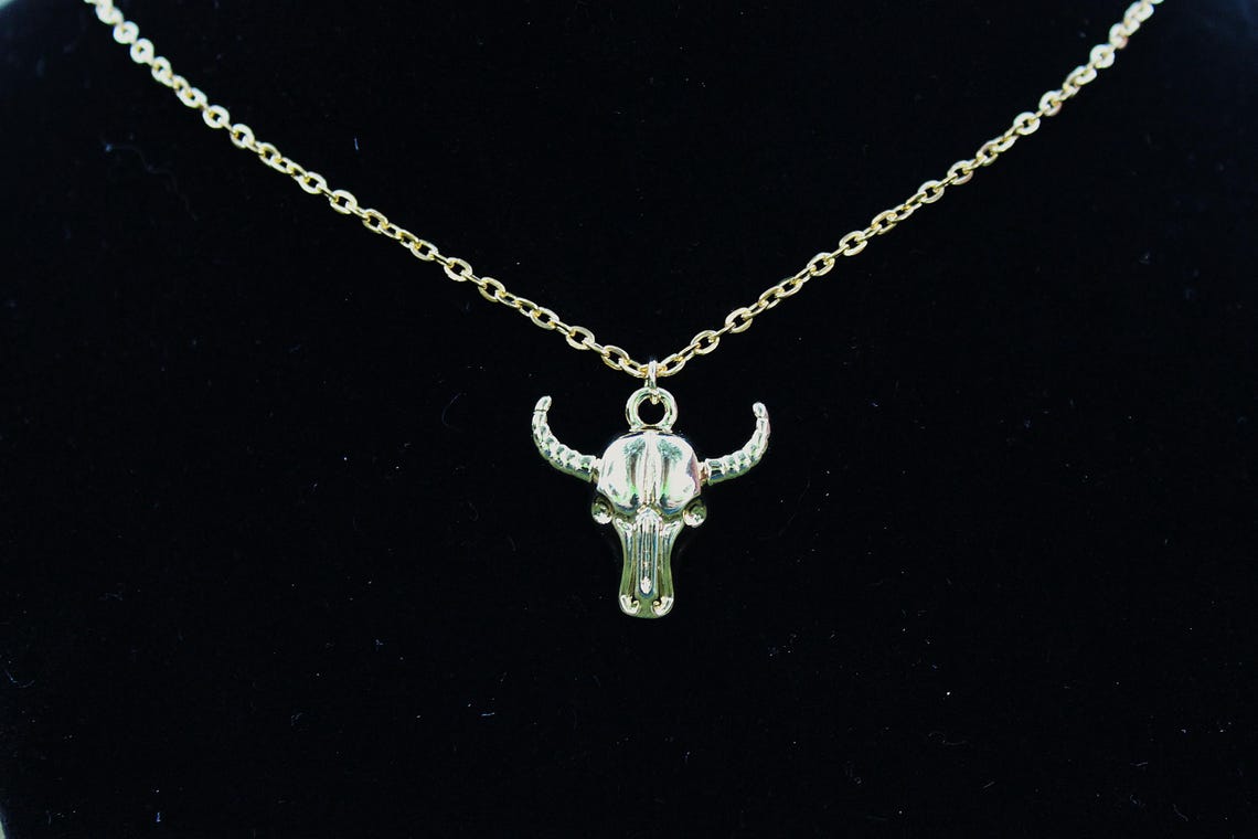 Gold Bull Charm Necklace - Etsy