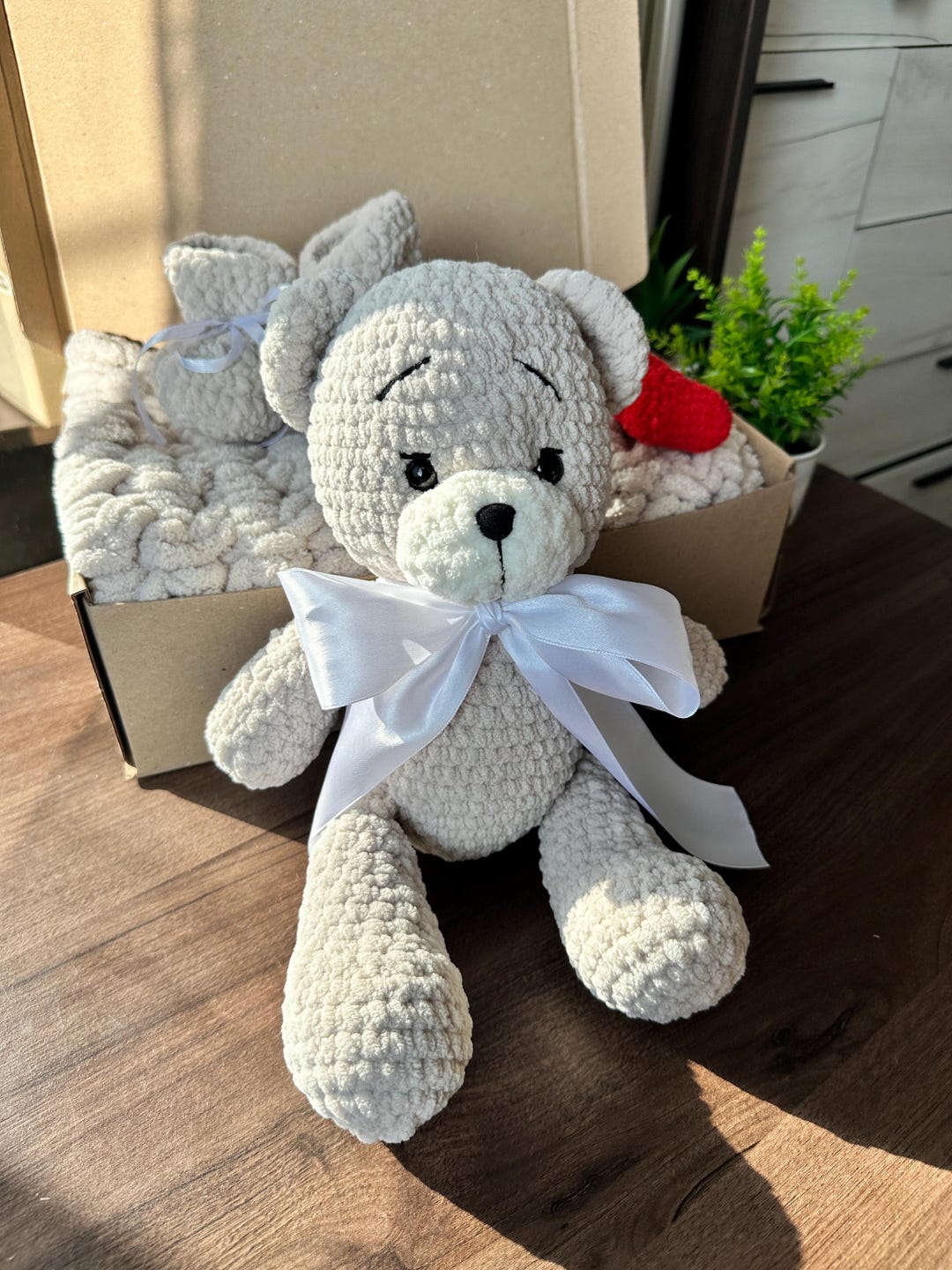 Crochet Teddy Bear Gift Set: Handmade Plush Toy, Baby Blanket & Booties ...