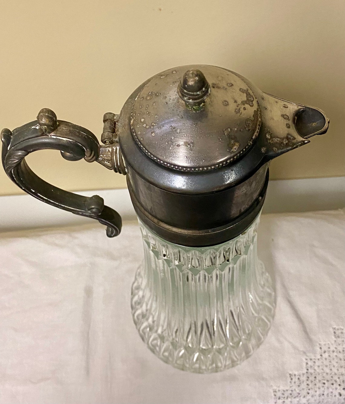 Vintage Ornate Silver Plated and Crystal Carafe - Etsy