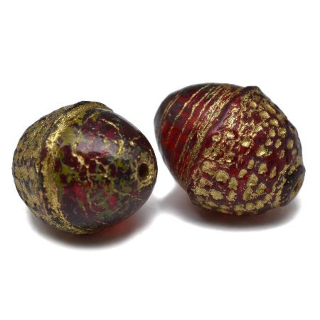 Acorn Beads Czech Glass Acorns Ruby Red With Picasso Finish - Etsy