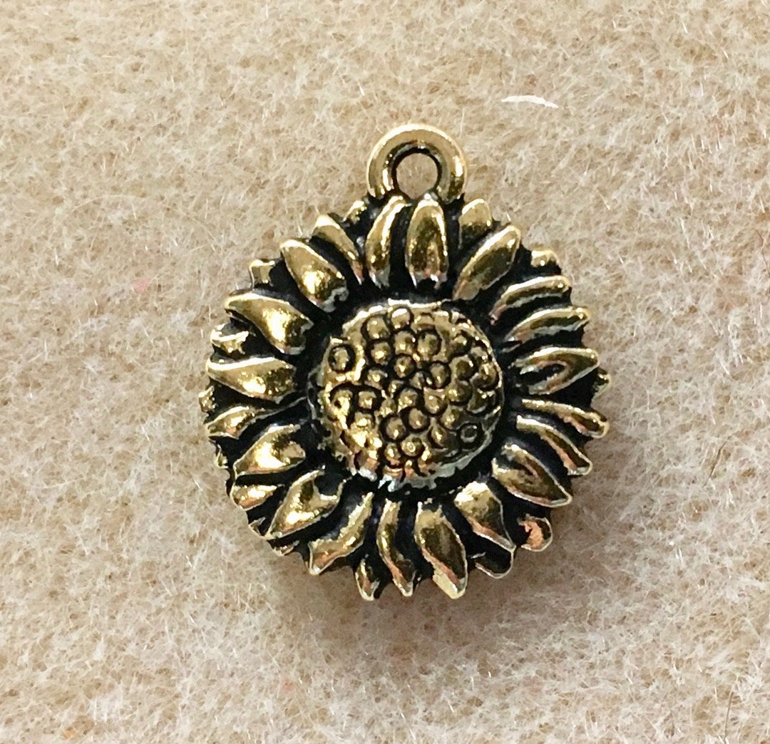 Sunflower Charm Antiqued Gold Plate Pendant Charm Tierracast - Etsy