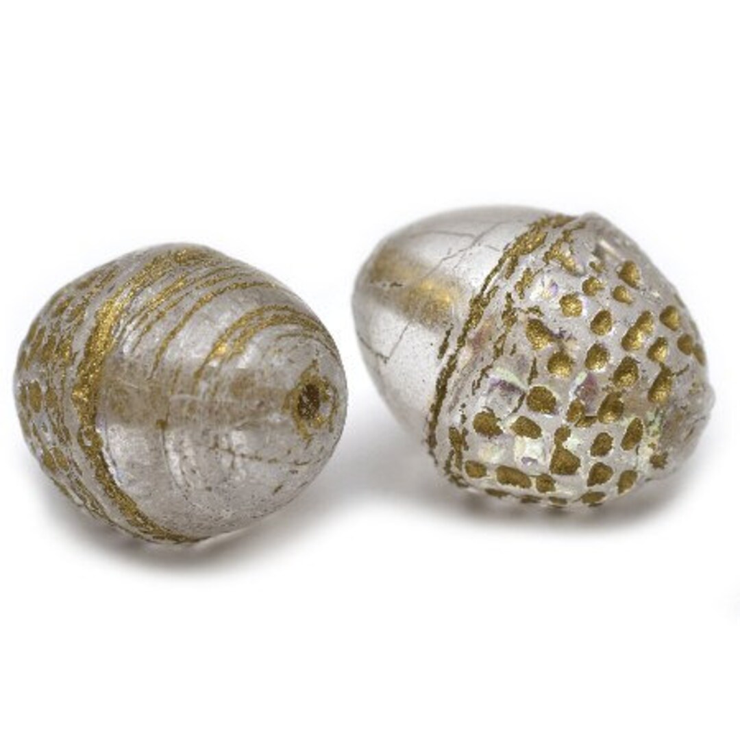 Acorn Beads Czech Glass Acorns Transparent Glass With Matte and AB ...