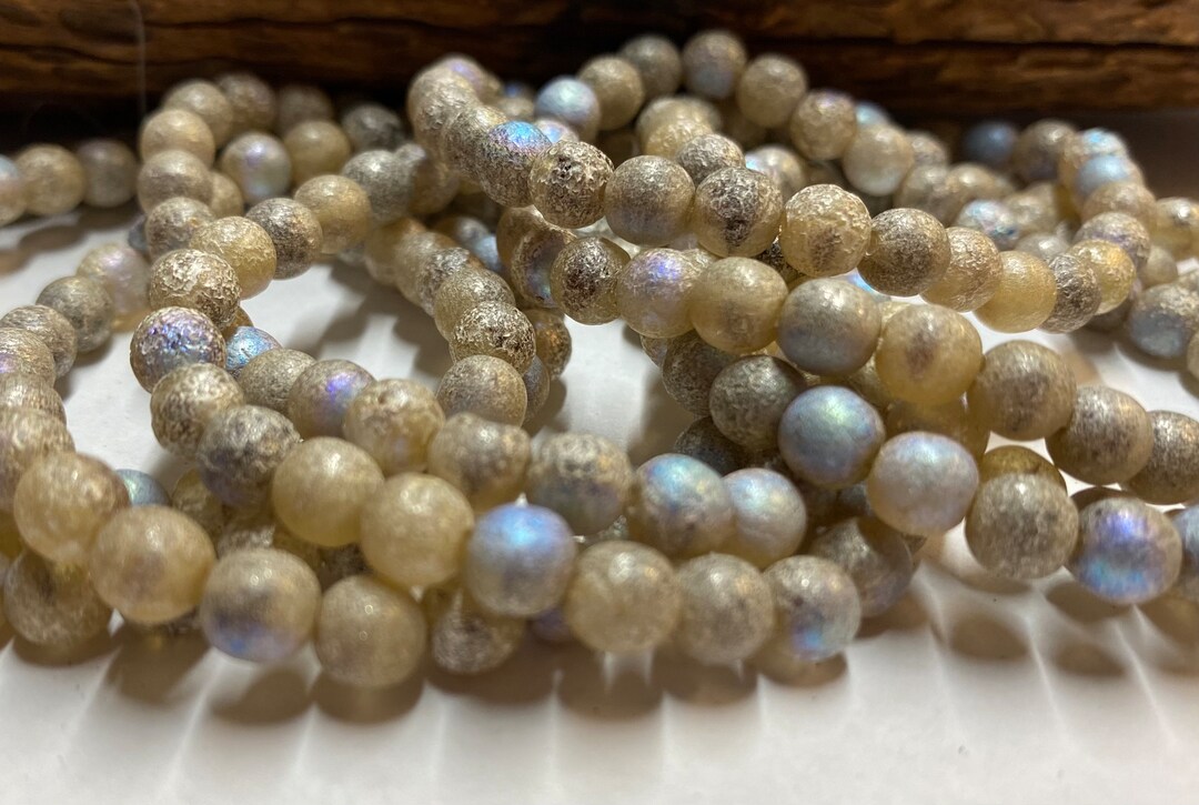 Round Druk Beads 6mm Rusty Gold Brown and Honey Turquoise Wash Etched ...