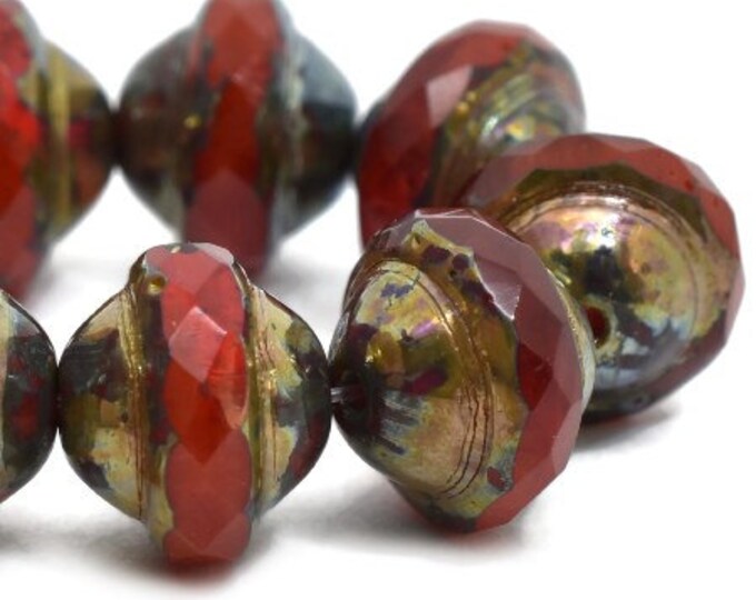 Saturn Beads Ruby Red With Bronze Picasso Finish Carved Czech Glass ...
