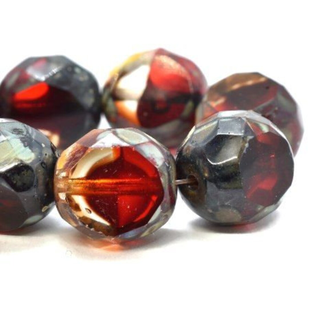 Table Cut Ruby Red and Transparent Glass With Picasso Finish Faceted ...