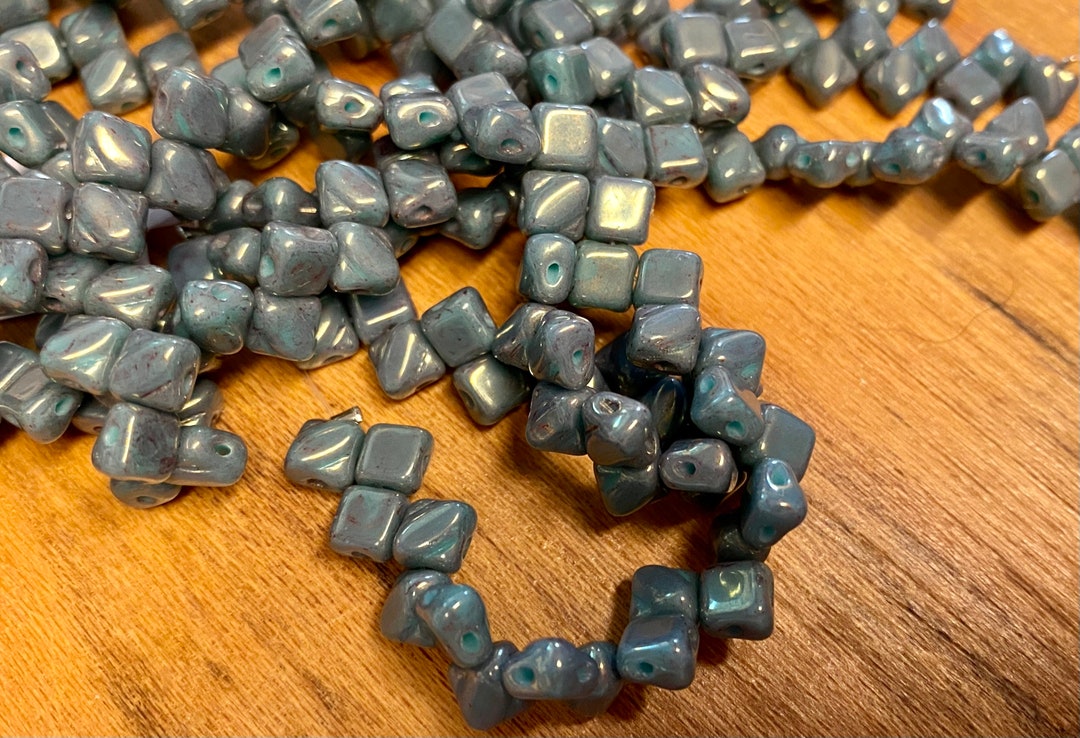 Mini Silky Beads Green Turquoise Lumi 5mm Two Hole Czech Pressed Glass ...