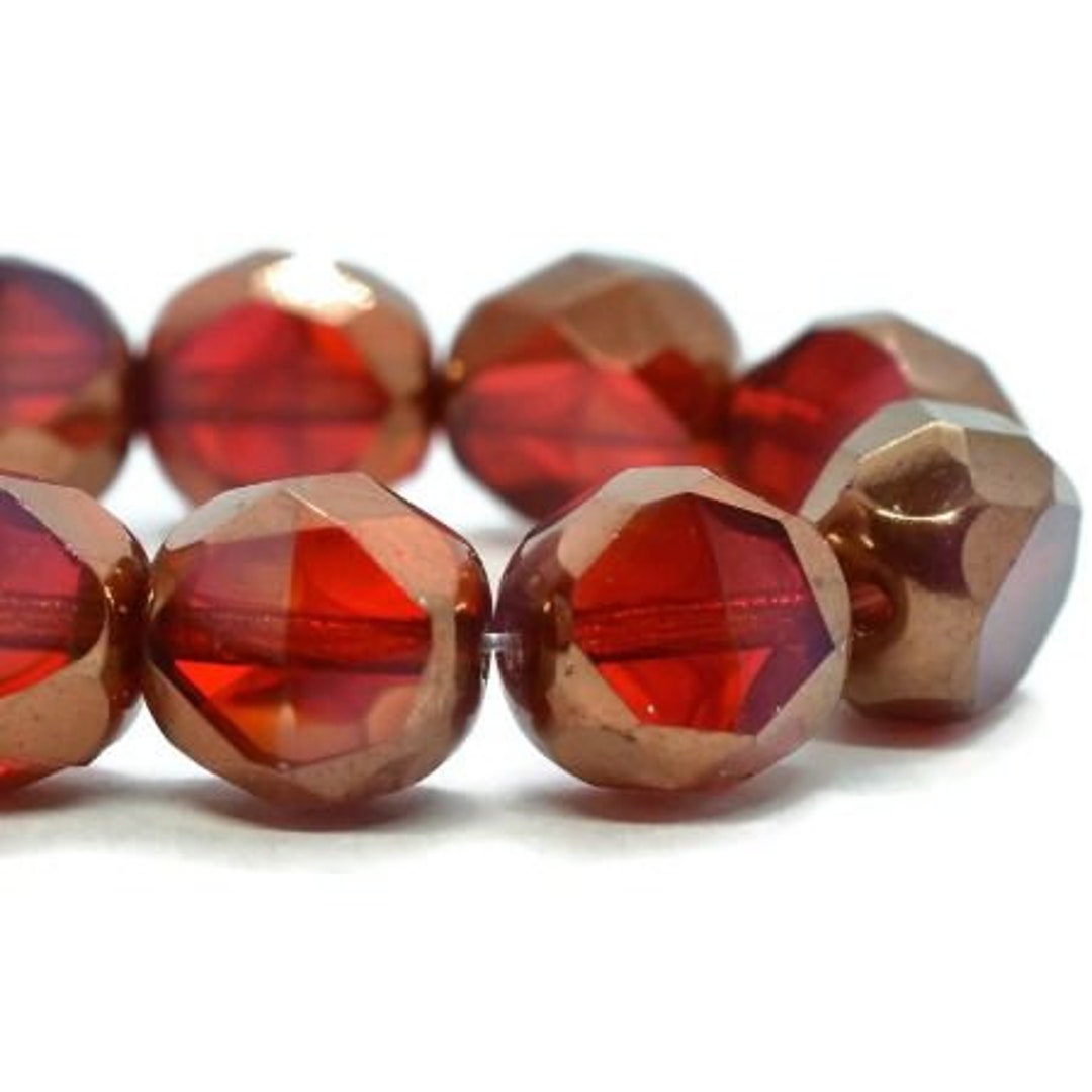Table Cut Ruby Red and Rosewood With a Bronze Finish Faceted Czech ...