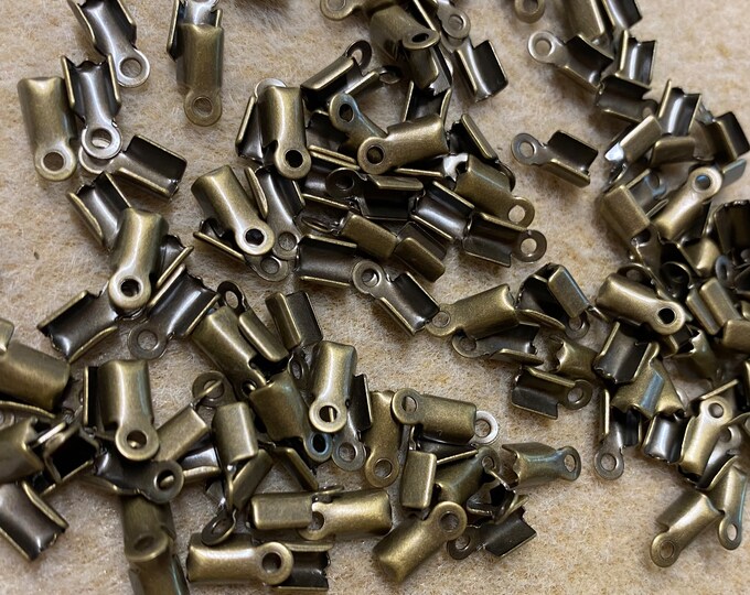 Fold Over Cord End Clasp Antique Brass Plated 9x4mm With Loop and ...