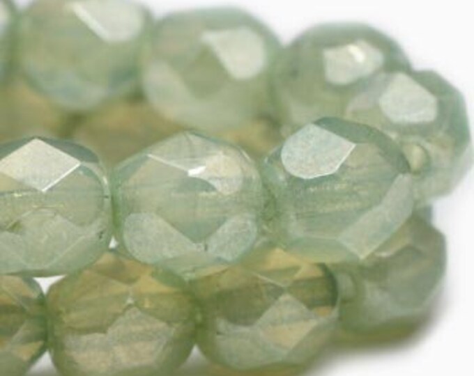 6mm Fire Polished Crystals Pale Sage Green Czech Glass Fire Polished ...
