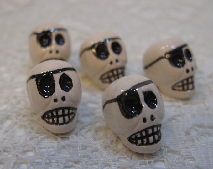 Pirate Skull Peruvian Ceramic Large Vertical Hole Beads With Eye Patch ...