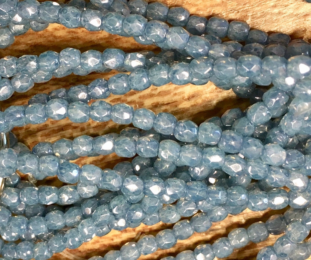 3mm Slate Blue Opalite Czech Glass Firepolished Crystal Beads 50 Beads ...