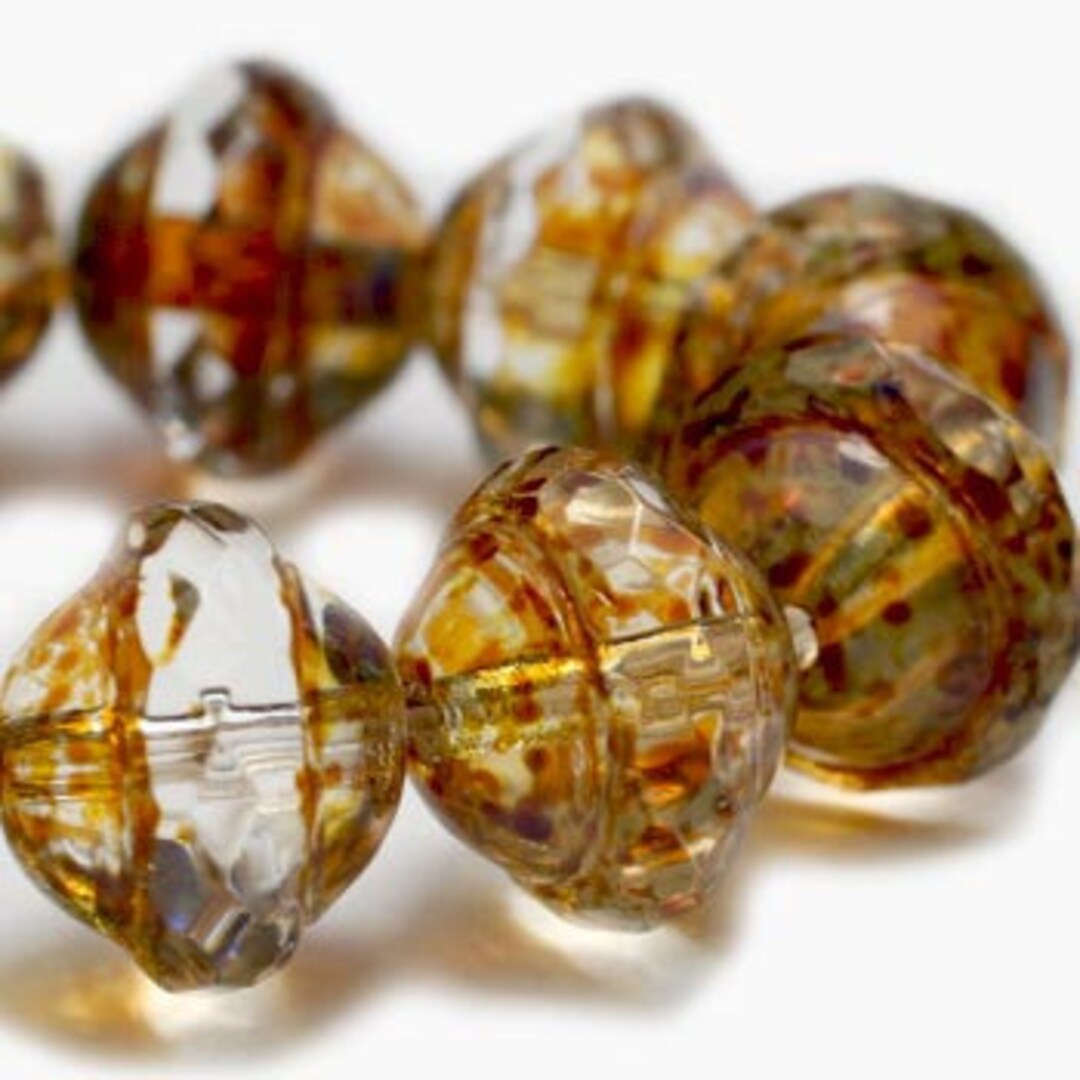 Saturn Beads Transparent Glass With Picasso Finish Carved Czech Glass ...