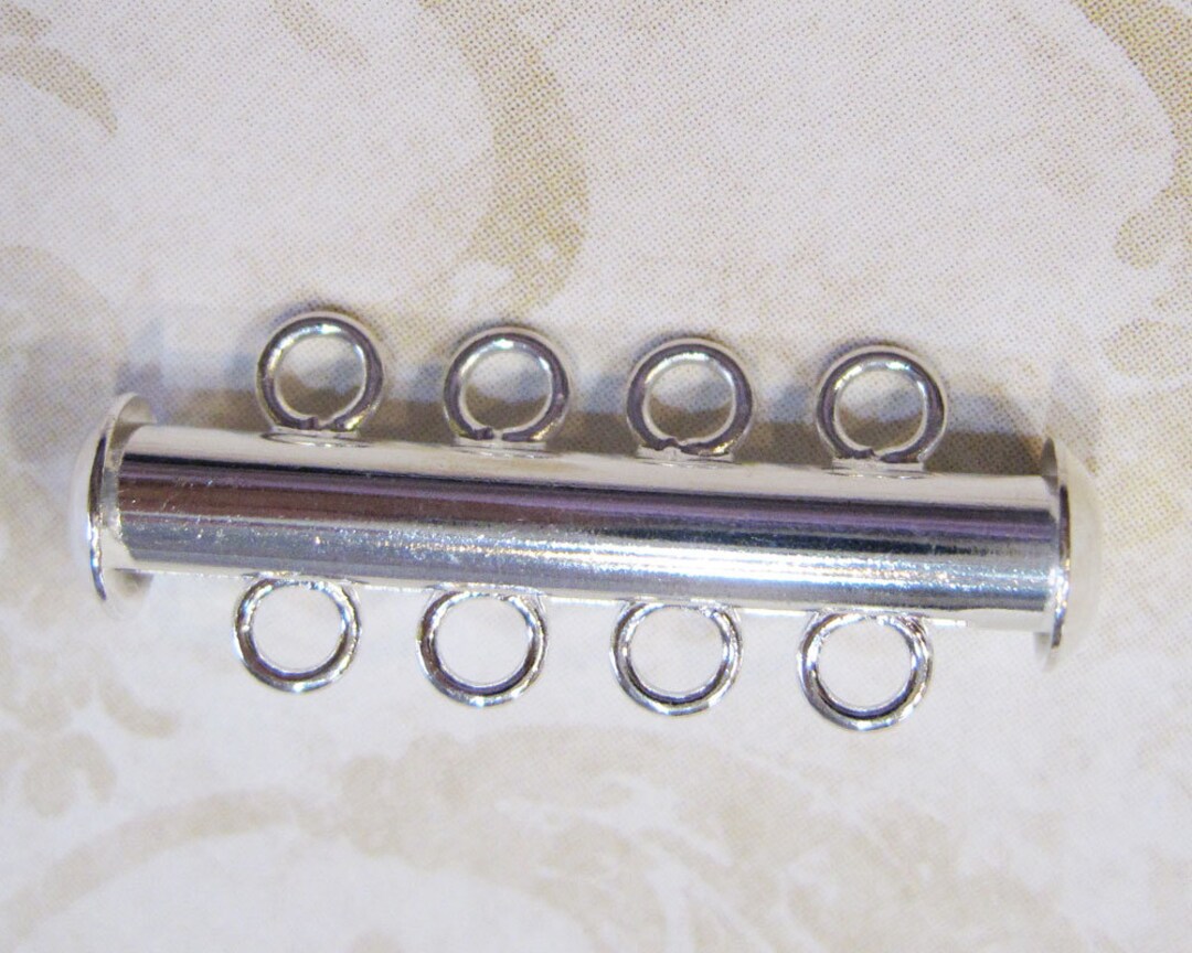Slide Clasp Four Strand Silver Plated Brass 26mm X 6mm Package of 4 Pcs ...