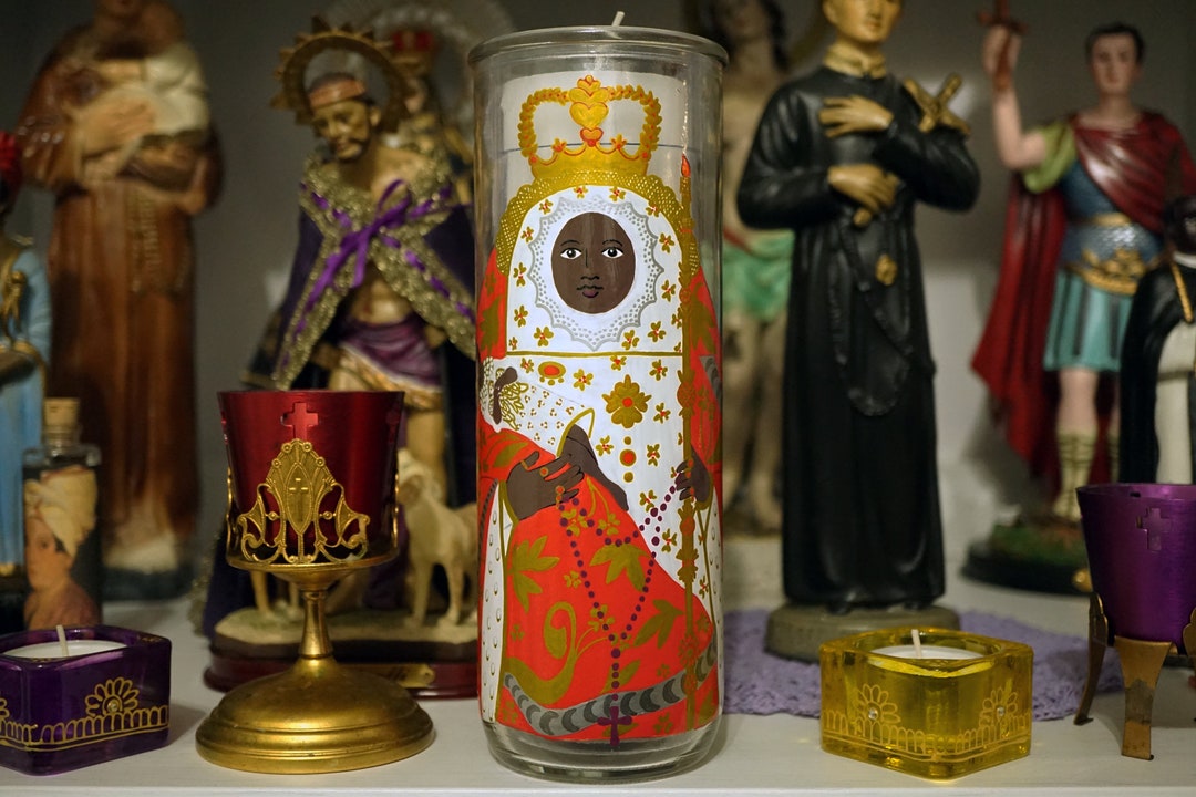 Our Lady of Candelaria Hand Painted Glass 7-day Candle - Etsy